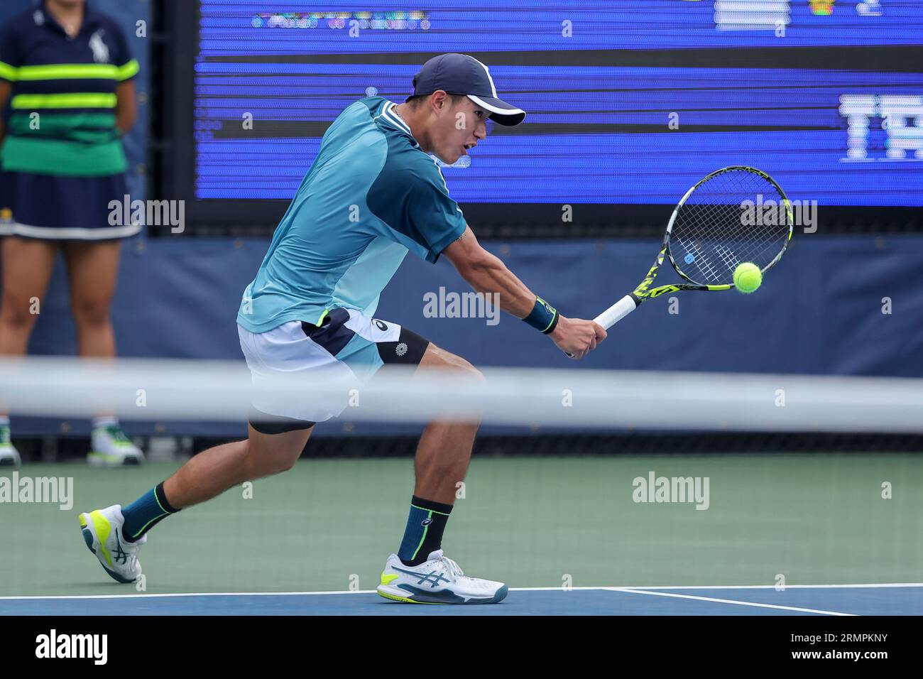 Yu Hsiou Hsu in action during a men's singles match at the 2023 US Open, Tuesday, Aug. 29, 2023 ...