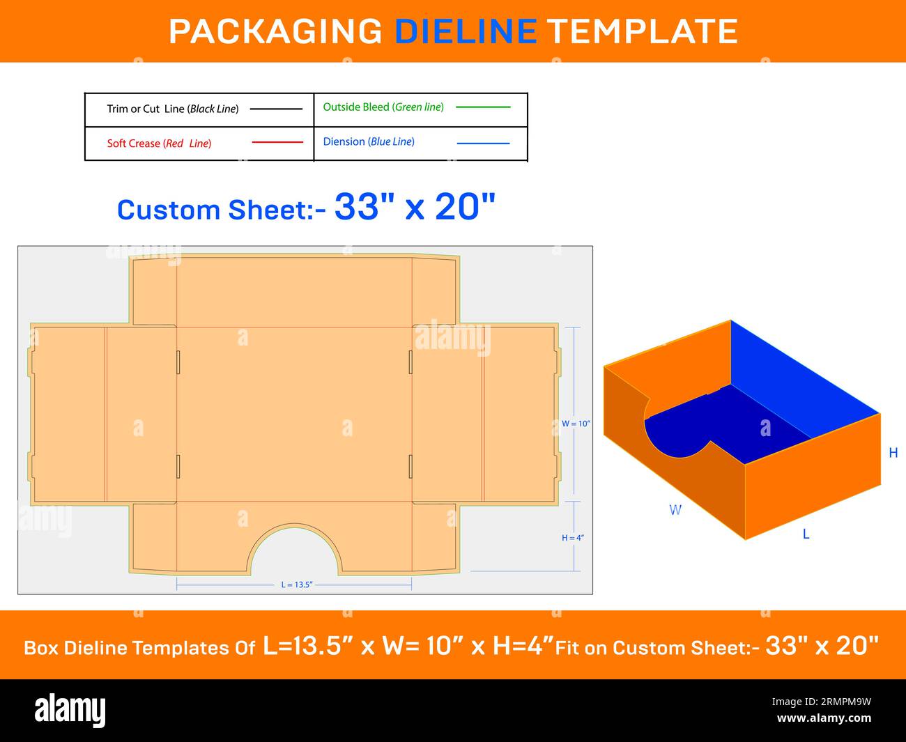 13.5x10x4 inch Standard Tray Box Die line Template Stock Vector Image ...