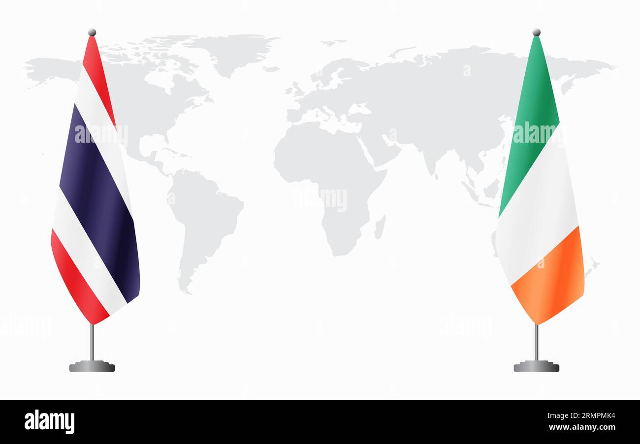 Thailand and Ireland flags for official meeting against background of ...