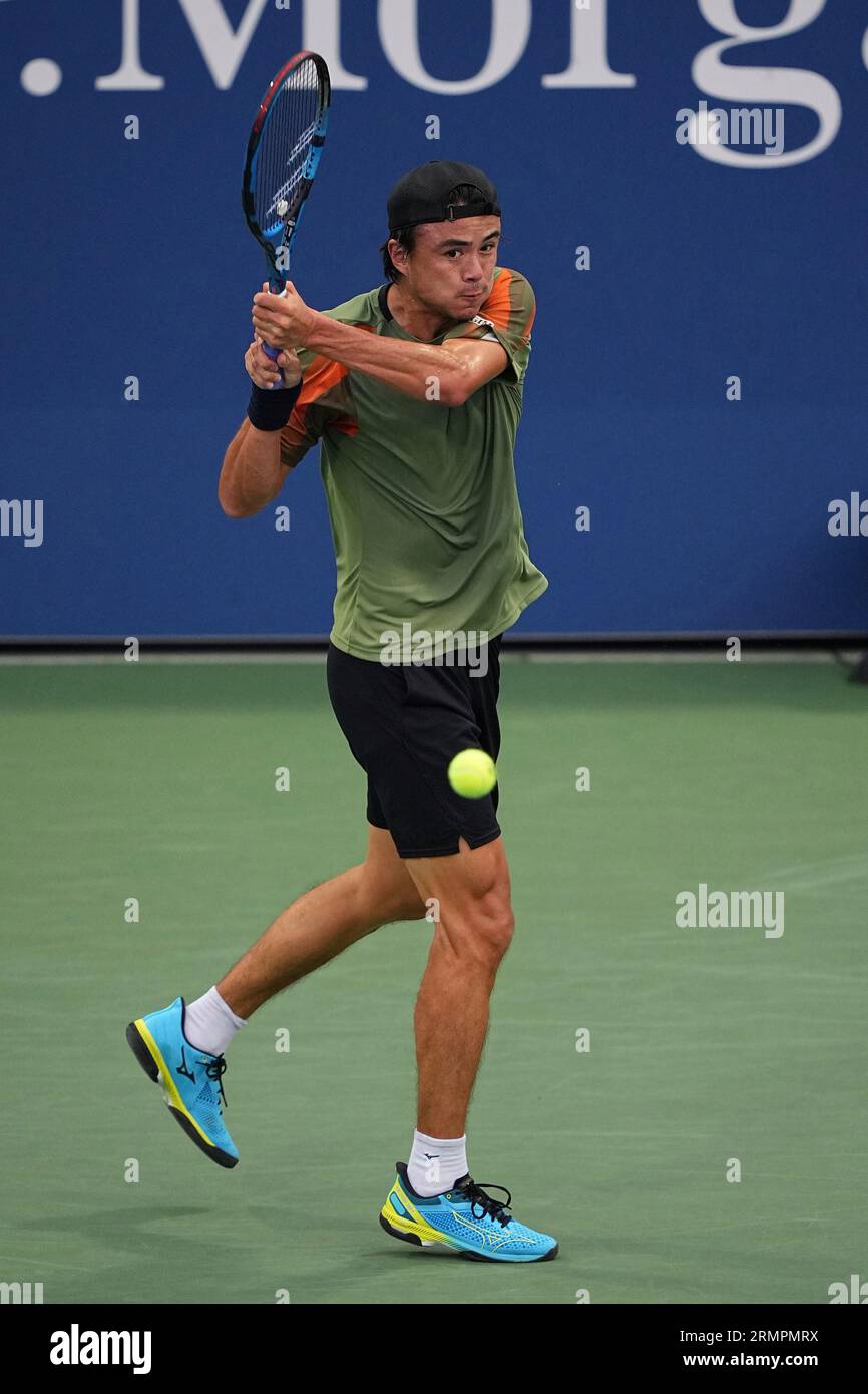 Taro Daniel in action during a men's singles match at the 2023 US Open, Tuesday, Aug. 29, 2023 ...