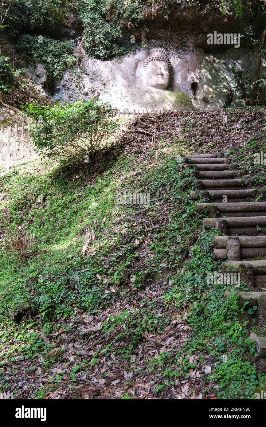 Japan, Kyushu. Kumano Magaibutsu Buddhist Stone Relief Carving of ...