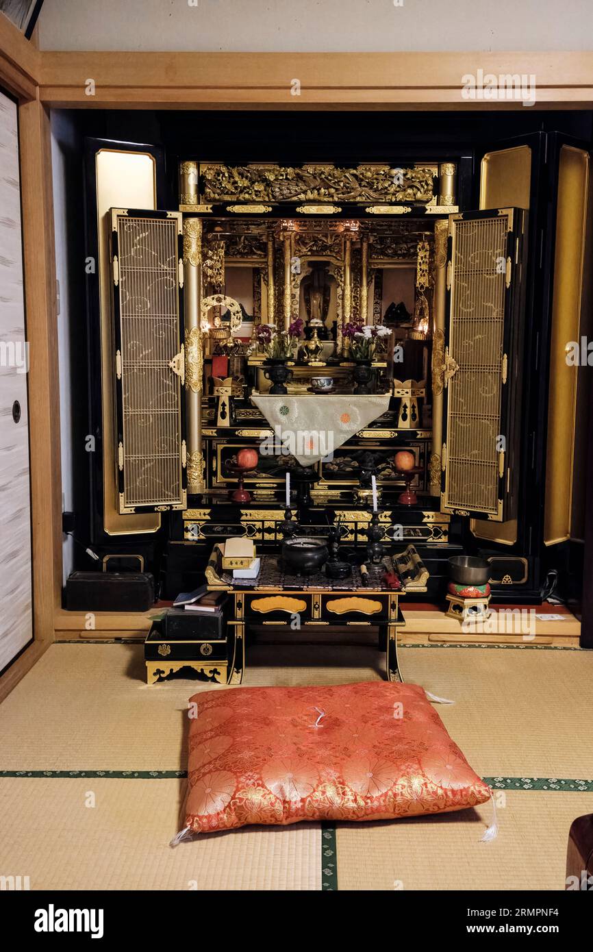 Japan, Kyushu, Bungo-Takada. Family Altar (Butsudan) Honoring Ancestors ...