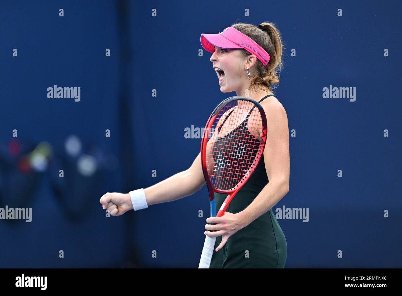 Fiona Crawley celebrates during a women's singles match at the 2023 US ...