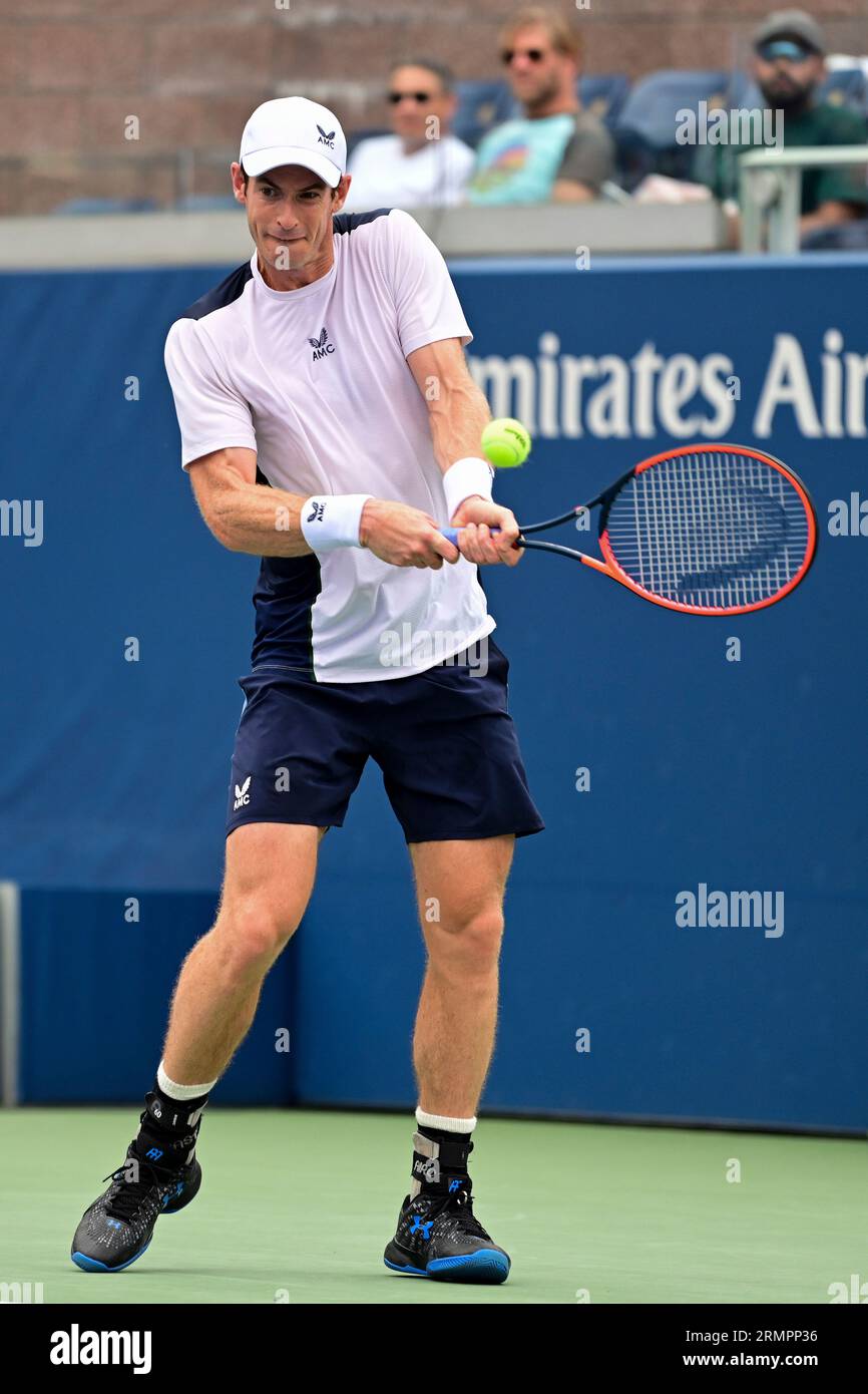 Andy Murray in action during a men's singles match at the 2023 US Open, Tuesday, Aug. 29, 2023 ...
