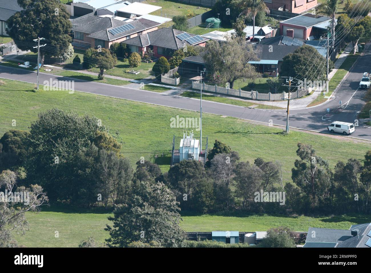 Air quality monitoring station seen from above, measuring and assessing ...