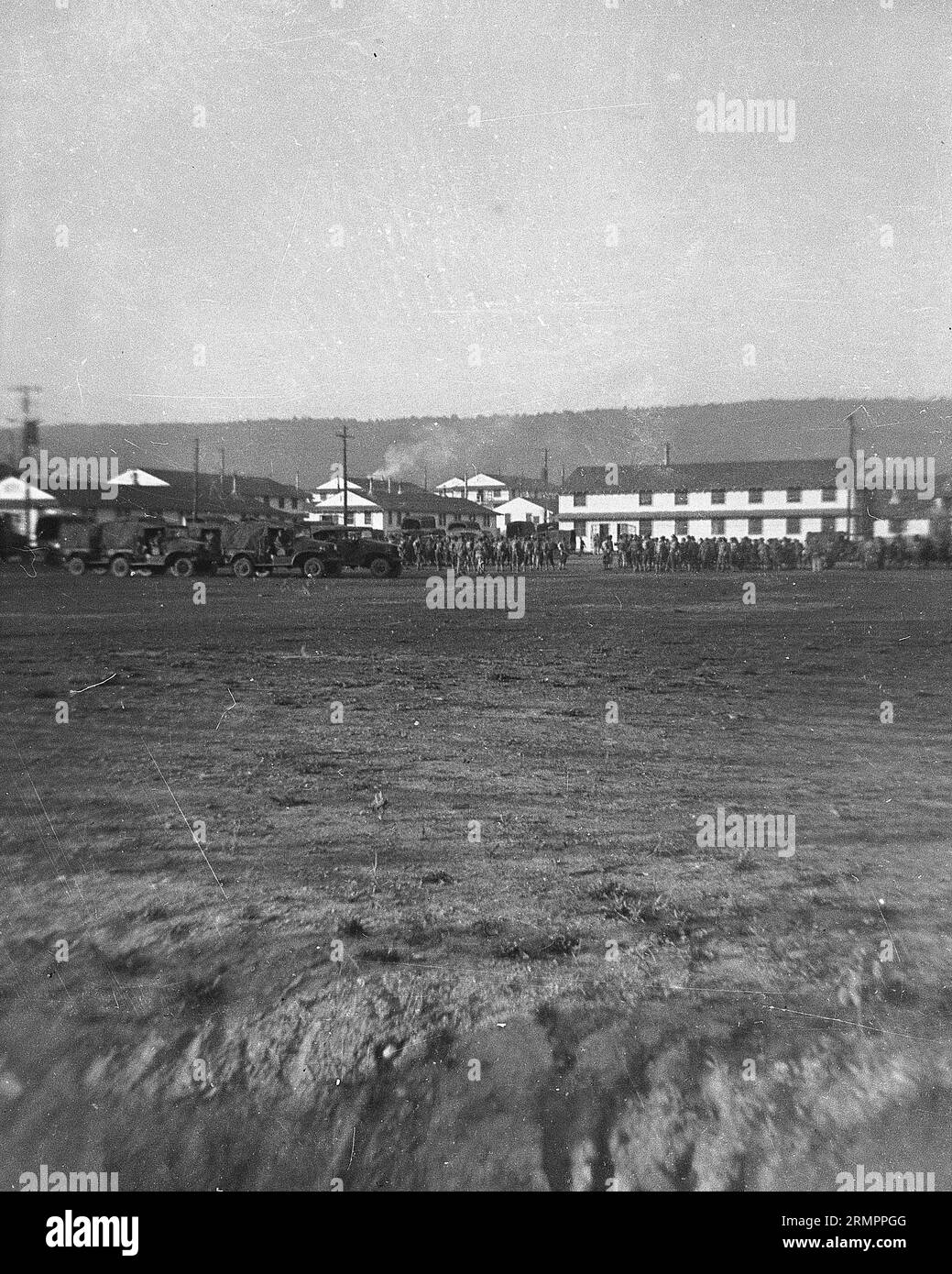 Soliders outside training barracks. Members of the United States Army’s ...