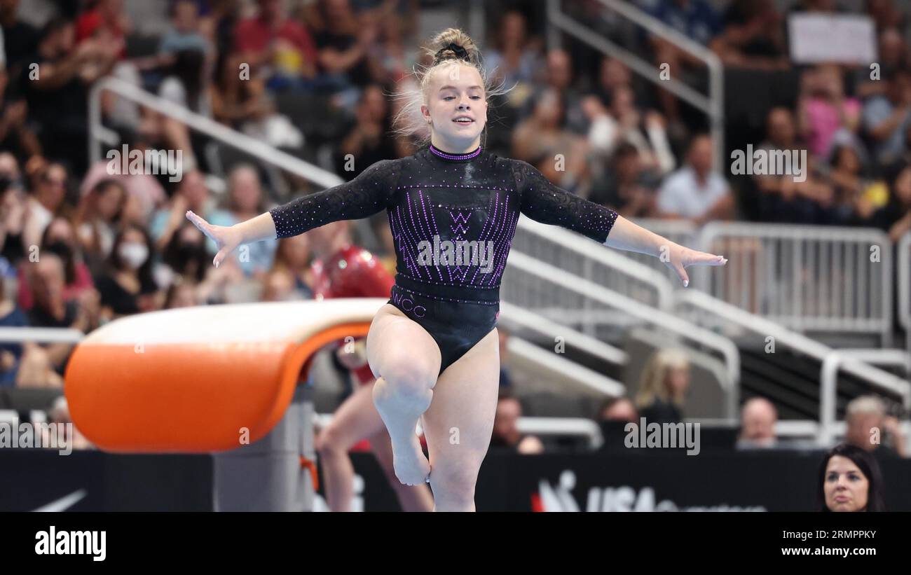 San Jose, California. 27th Aug, 2023. August 27, 2023: Gymnast Joscelyn ...