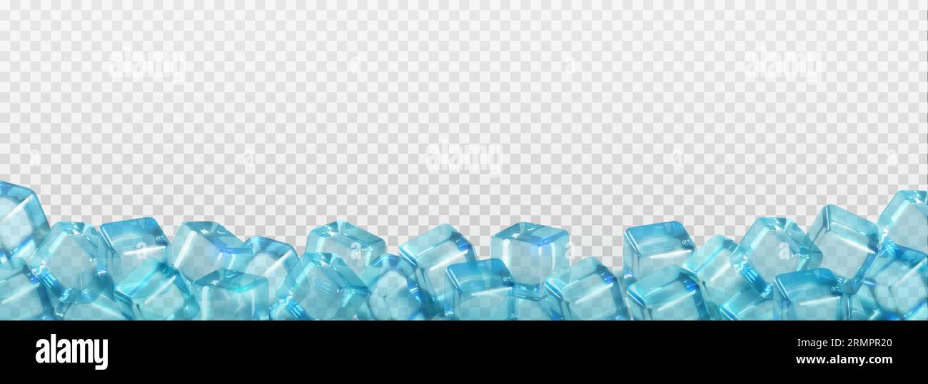 3d ice cube bottom border isolated background. Realistic frozen water ...