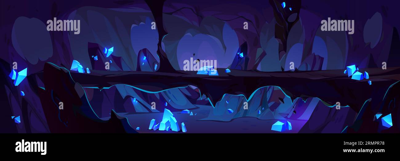 Underground mine with crystal vector background. Dark cave graphic with ...