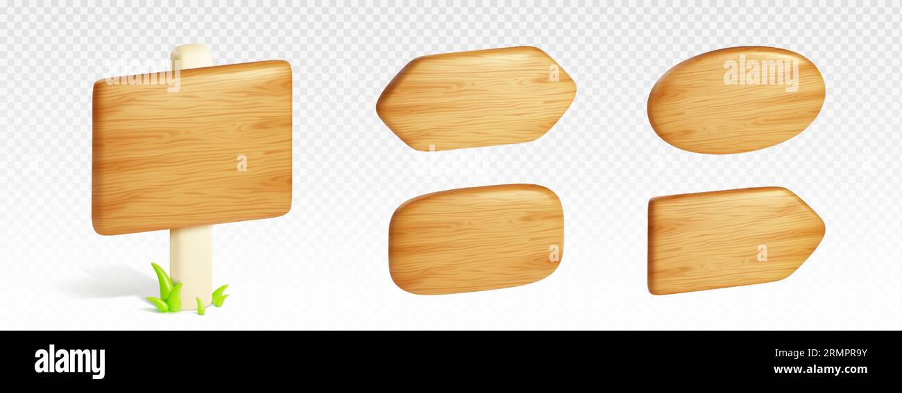 3D wooden signboards set isolated on transparent background. Vector ...
