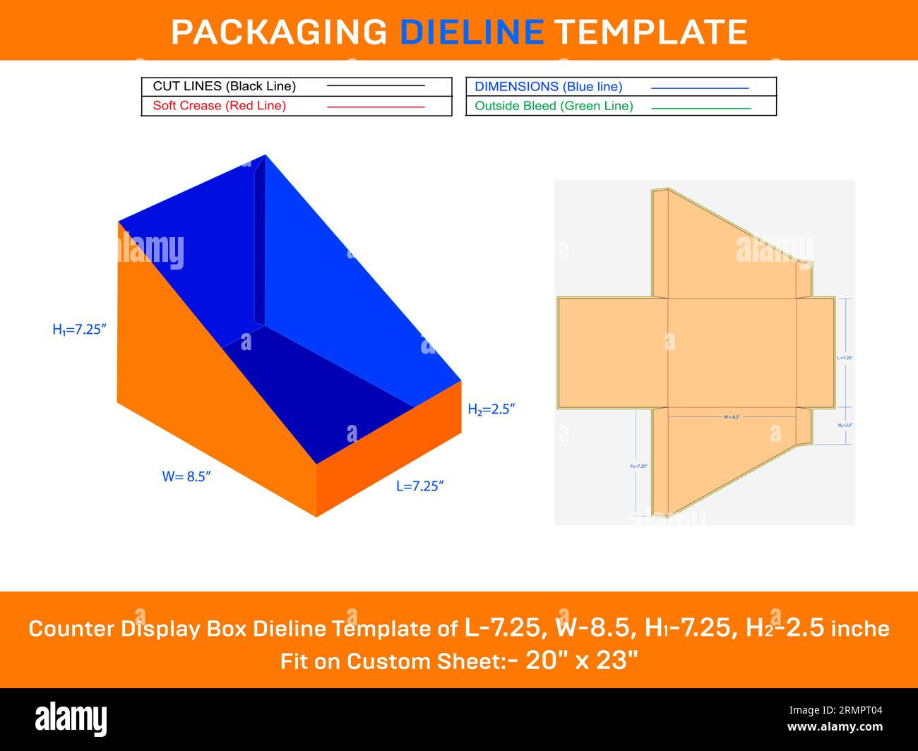 Small books counter display box die line template for L 7.25x W 8.5 x ...