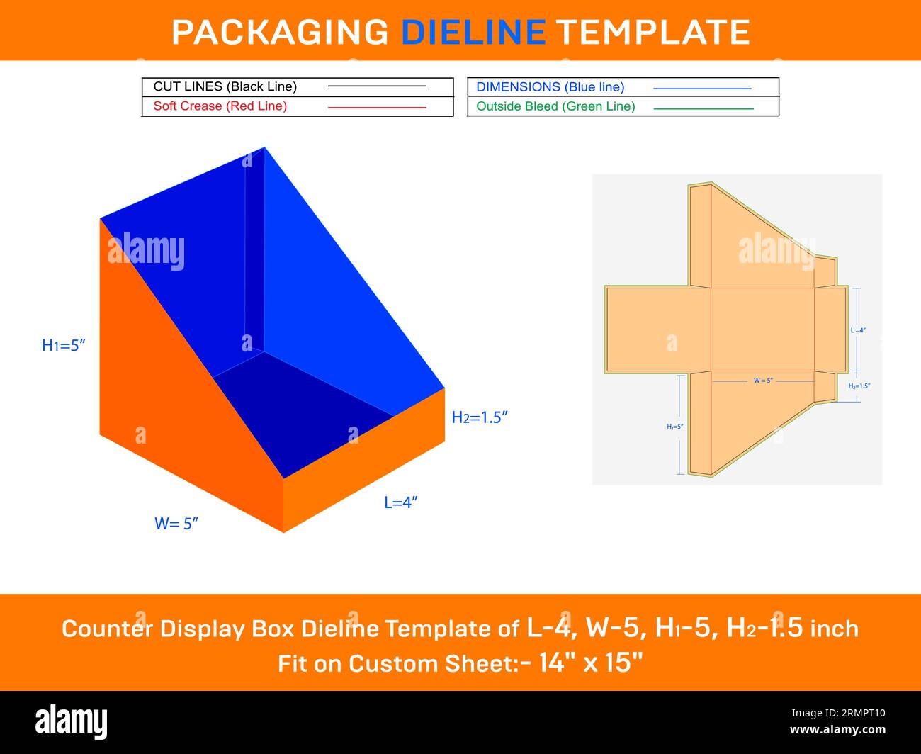 Small Paper, Card Counter Display Box Die line Template L 4xW 5xH1 5xH2 ...