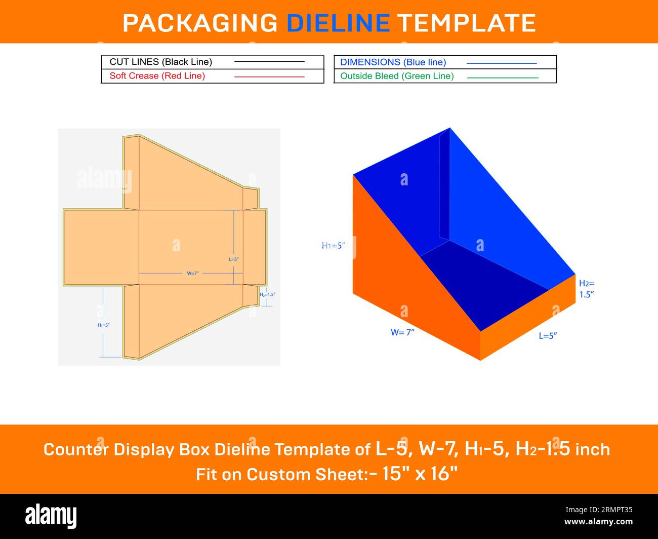 Custom Counter Display Box Die line Template L 5xW 7xH1 5xH2 1.5 inch ...