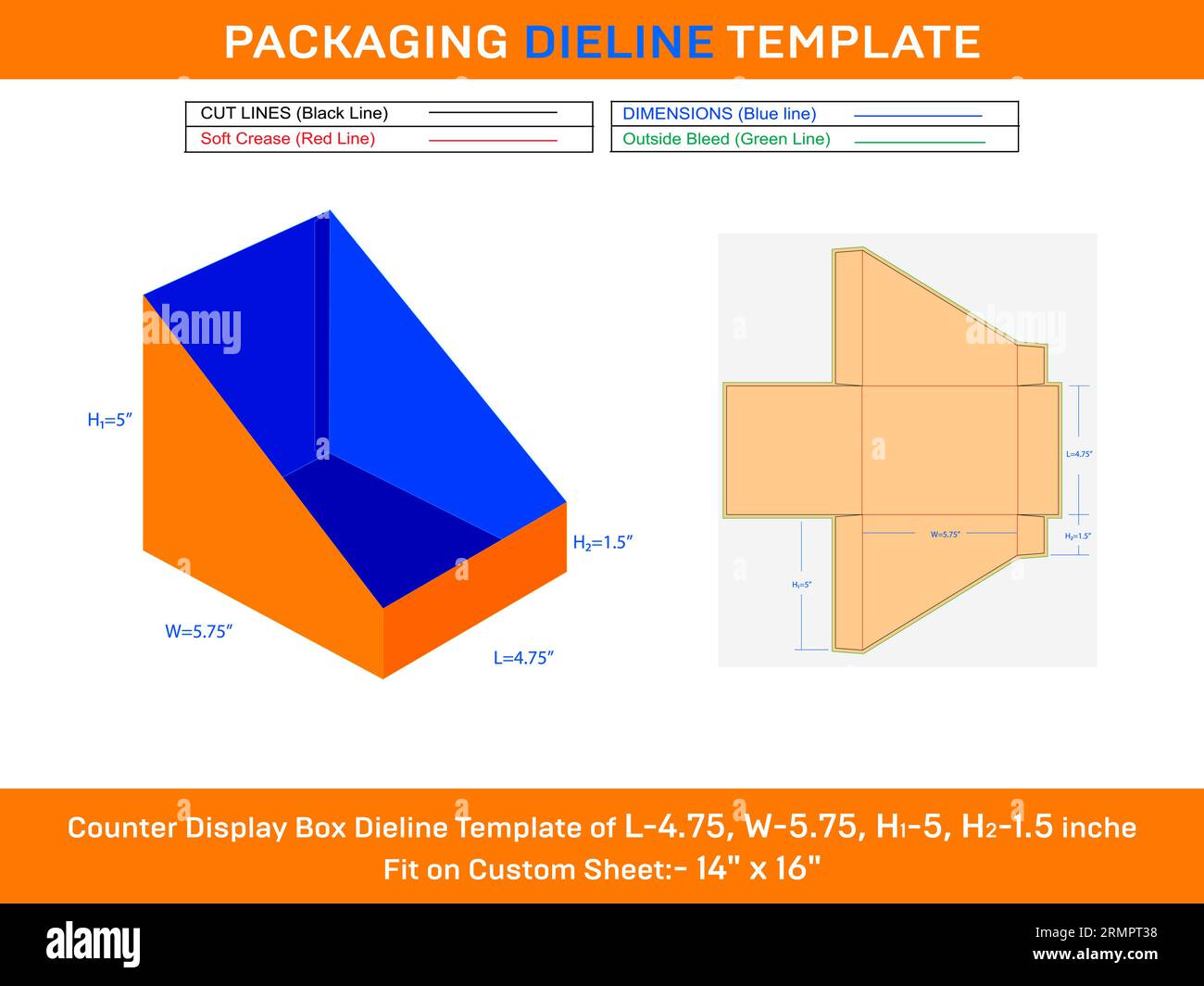 Food Related Counter Display Box Die line Template 4.75x5.75x5 inch ...