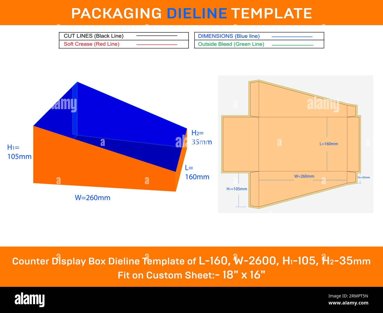 Cardboard counter display box die line template for cosmetics, cards L ...