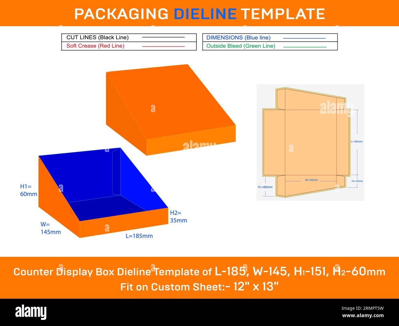 Cardboard counter display box die line template for cosmetics L 185xW ...