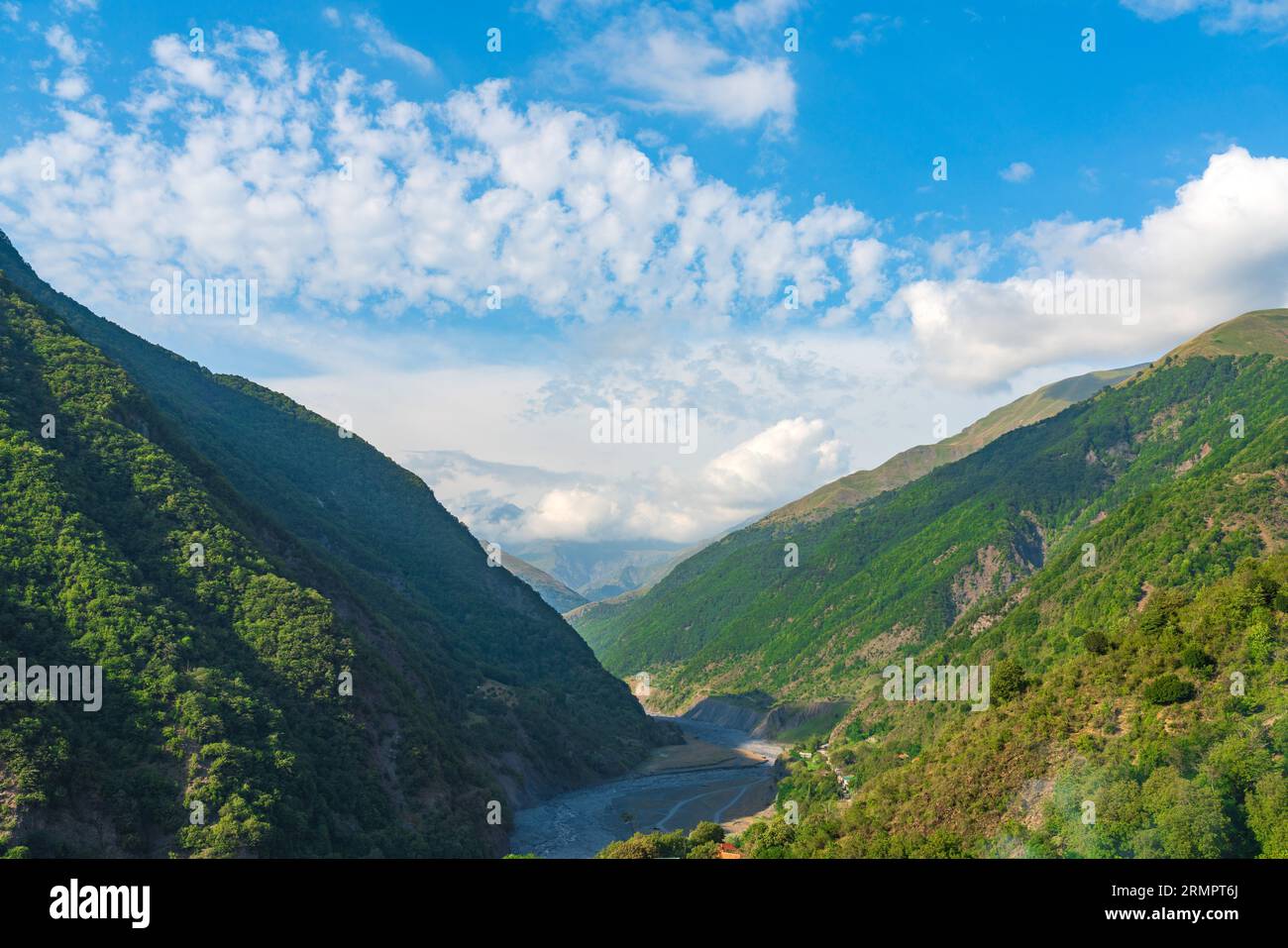 Gorge between mountains covered with dense green forest Stock Photo - Alamy