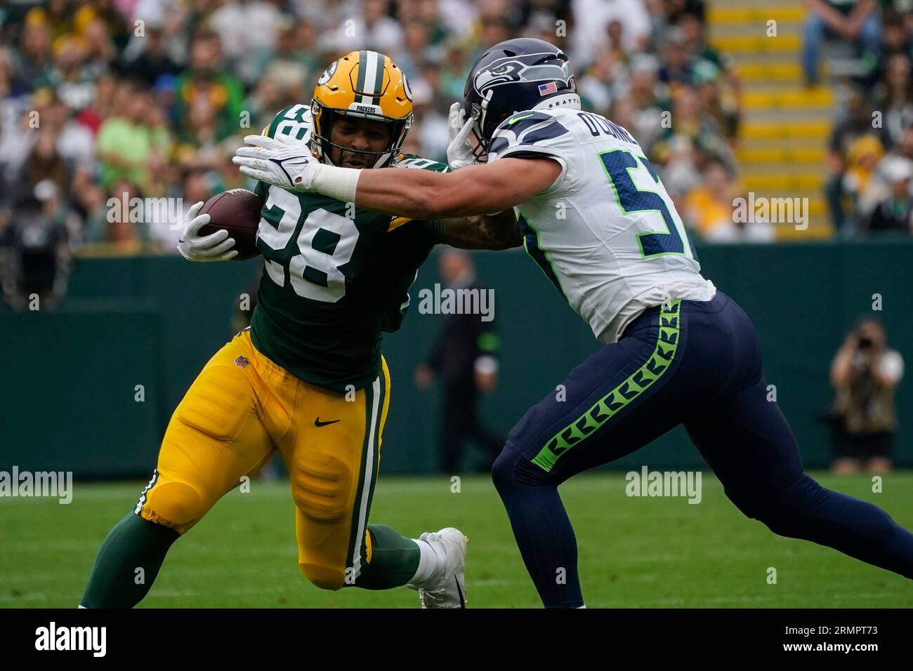 Green Bay Packers running back AJ Dillon (28) runs against Seattle ...