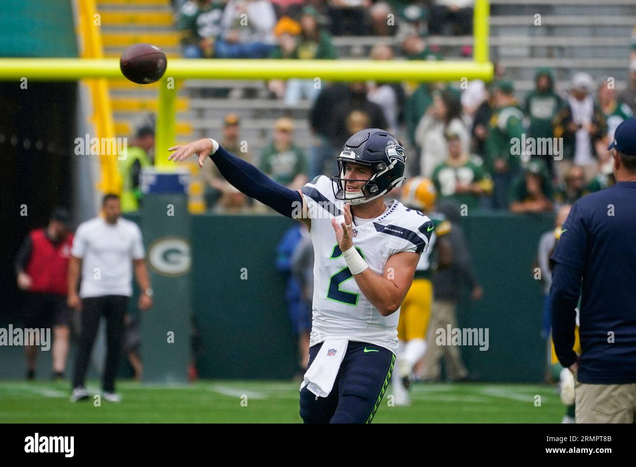 Seattle Seahawks quarterback Drew Lock (2) warms up before a preseason ...