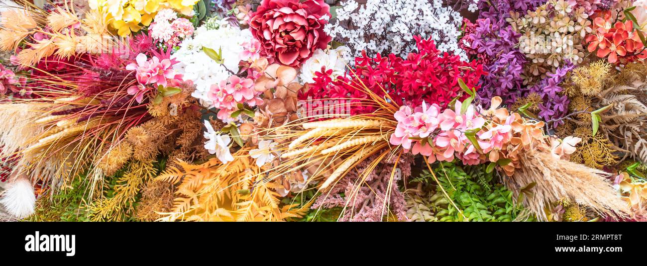 An artful display of carefully arranged bouquets creating a pleasing ...