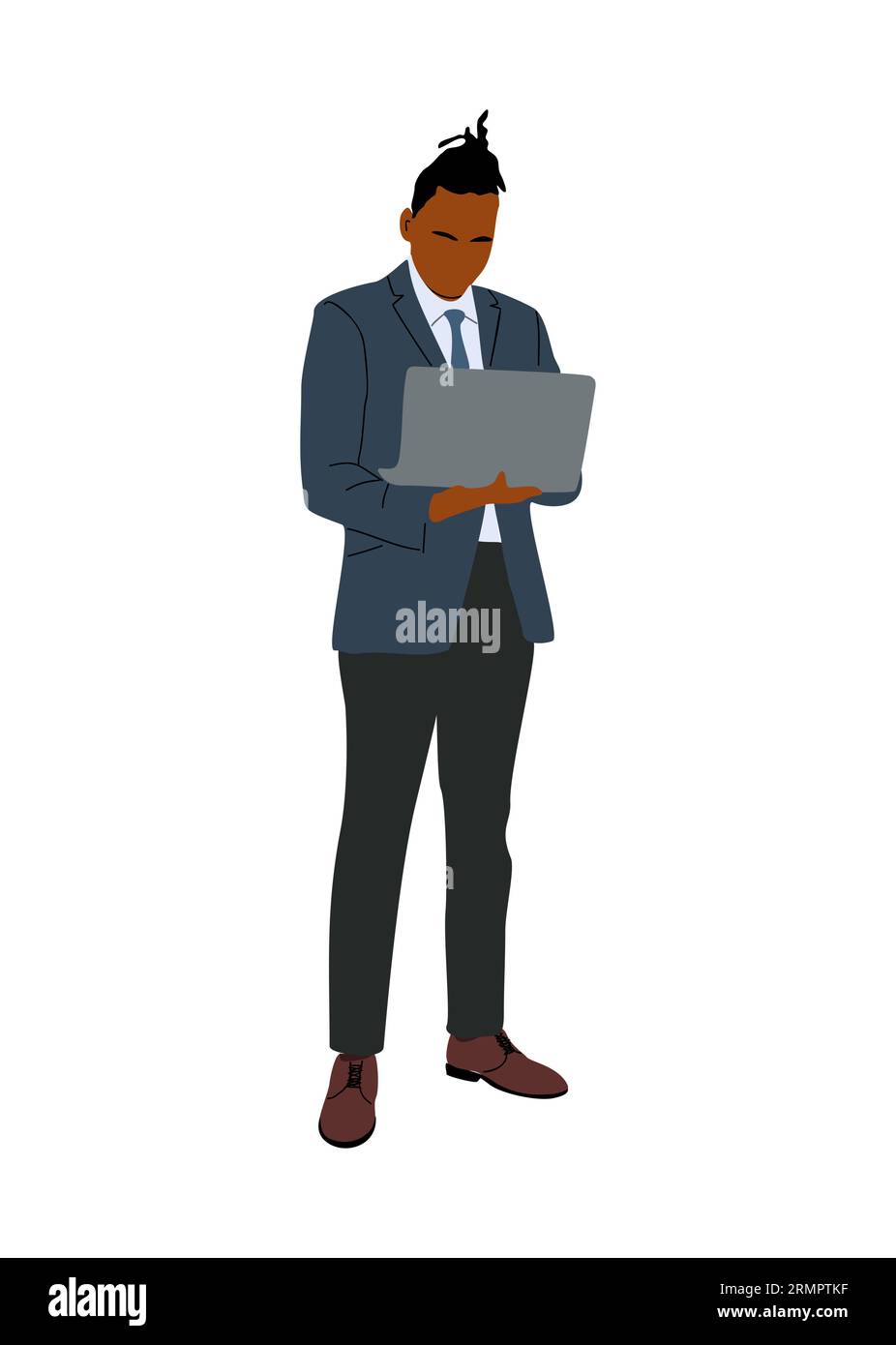 Black business man working at laptop vector Stock Vector Image & Art ...