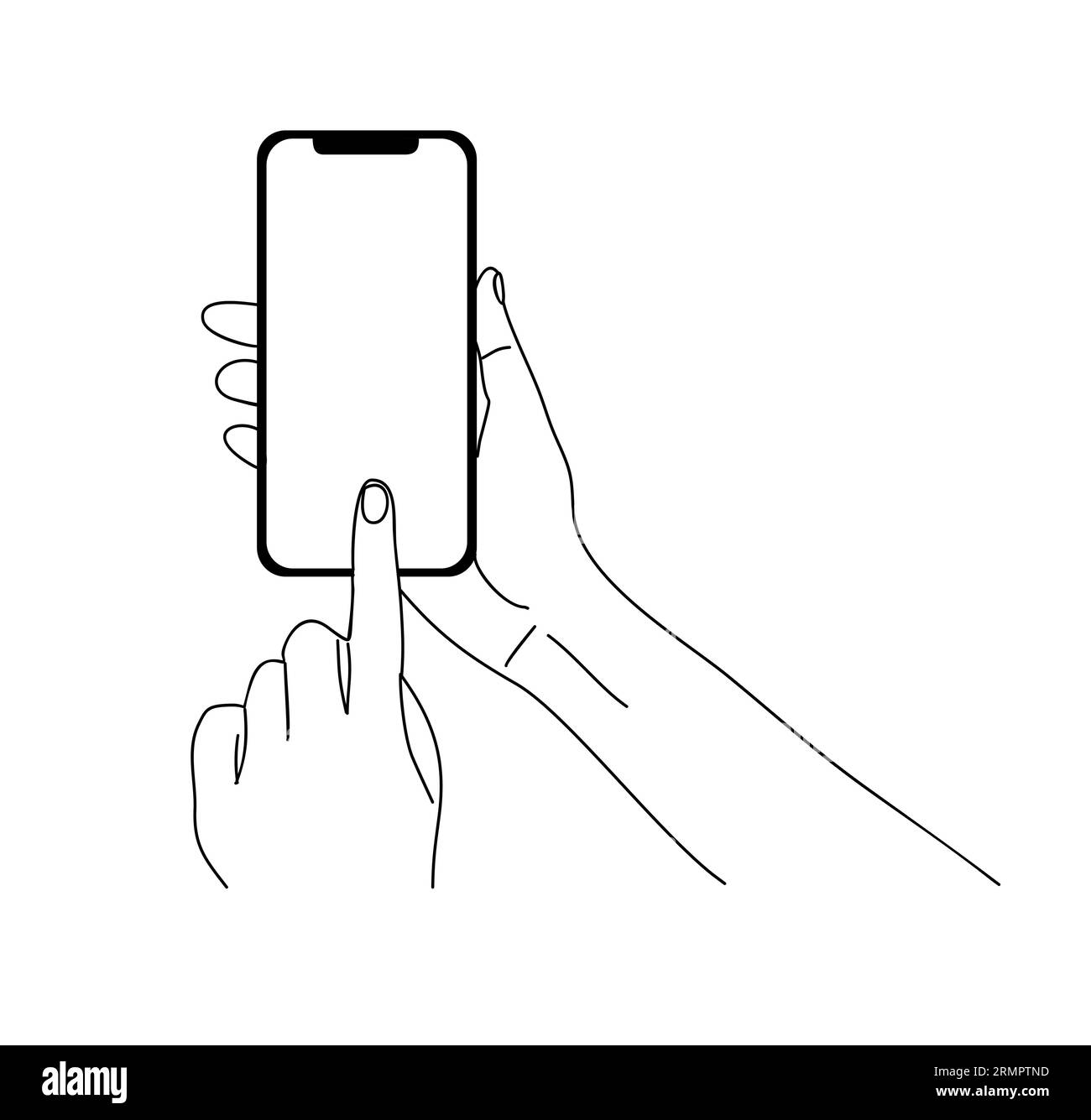Hand Holding Mobile Phone Line Art Vector Isolated Stock Vector Image