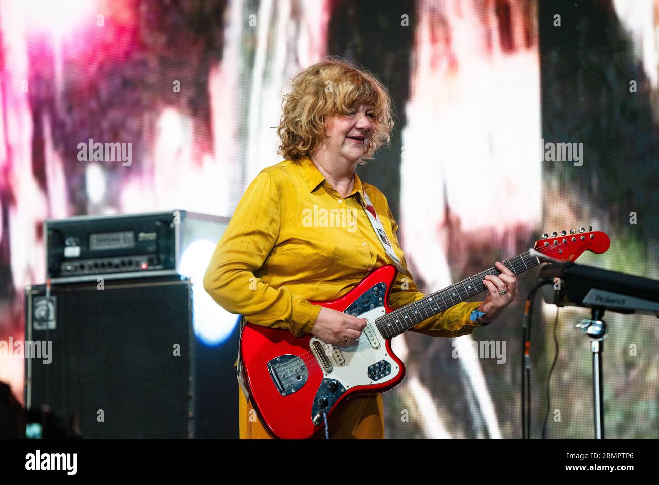Raincoats music legend Gina Birch at Green Man Festival in Wales, UK ...
