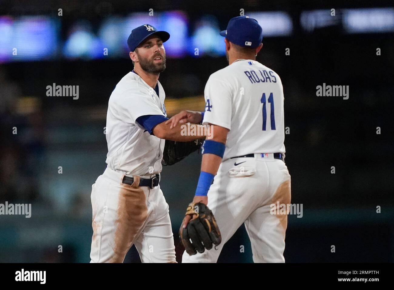 Los Angeles Dodgers left fielder Chris Taylor, left, celebrates with ...