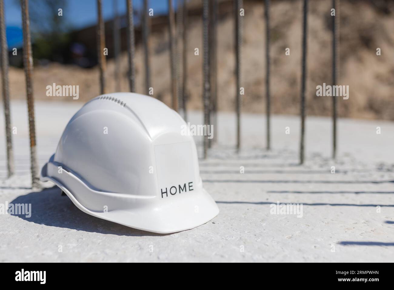 construction safety helmet at the construction site. protection concept ...
