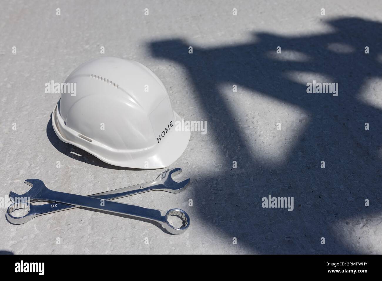 construction safety helmet at the construction site. protection concept ...