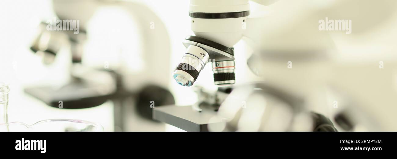 White microscopes in the laboratory, shallow focus Stock Photo - Alamy