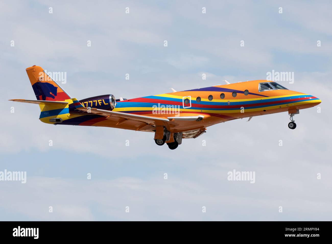 A Gulfstream G150 business jet with a very colorful and unique paint ...