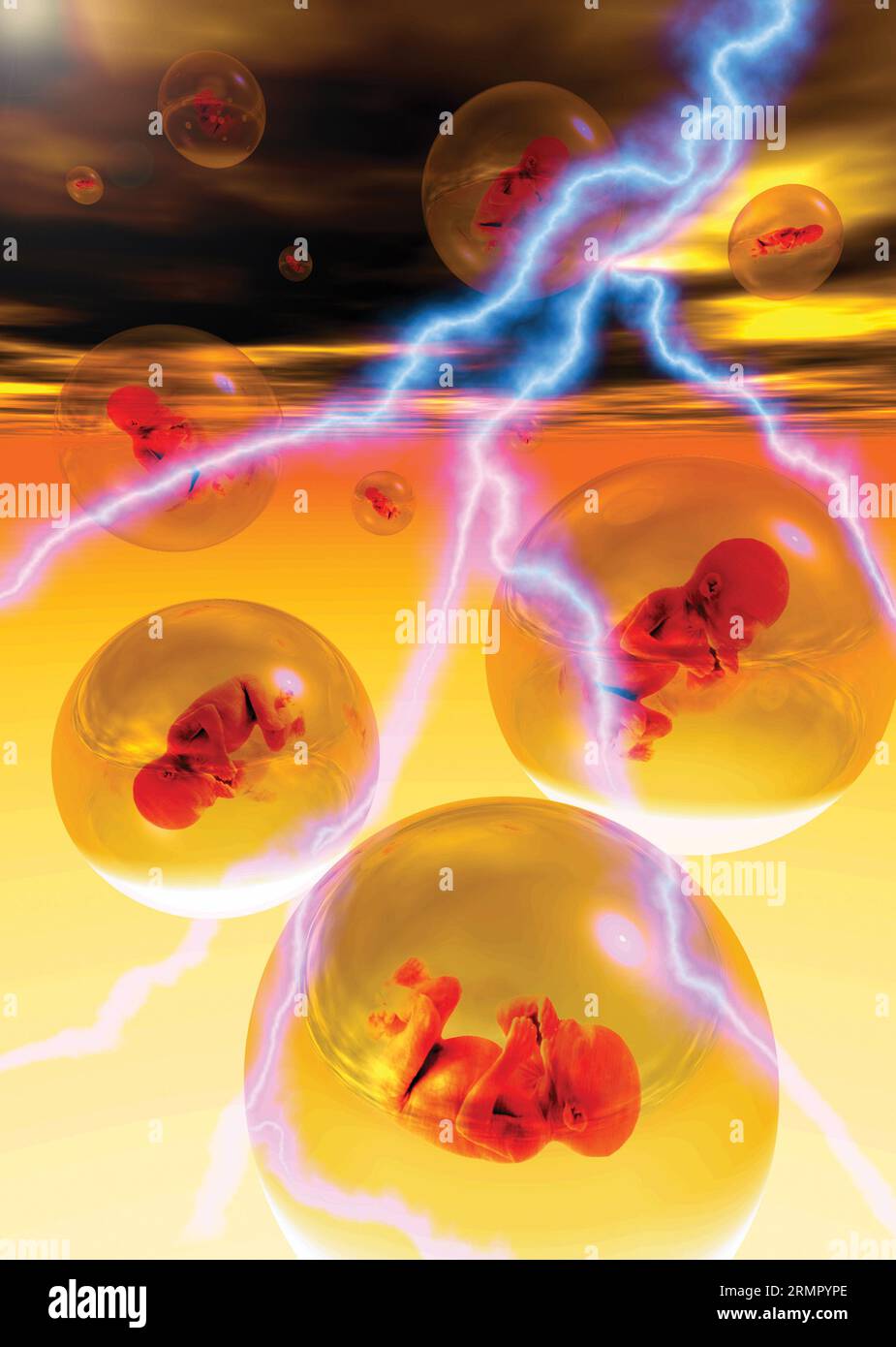 human babies inside transparent floating spheres Stock Photo - Alamy