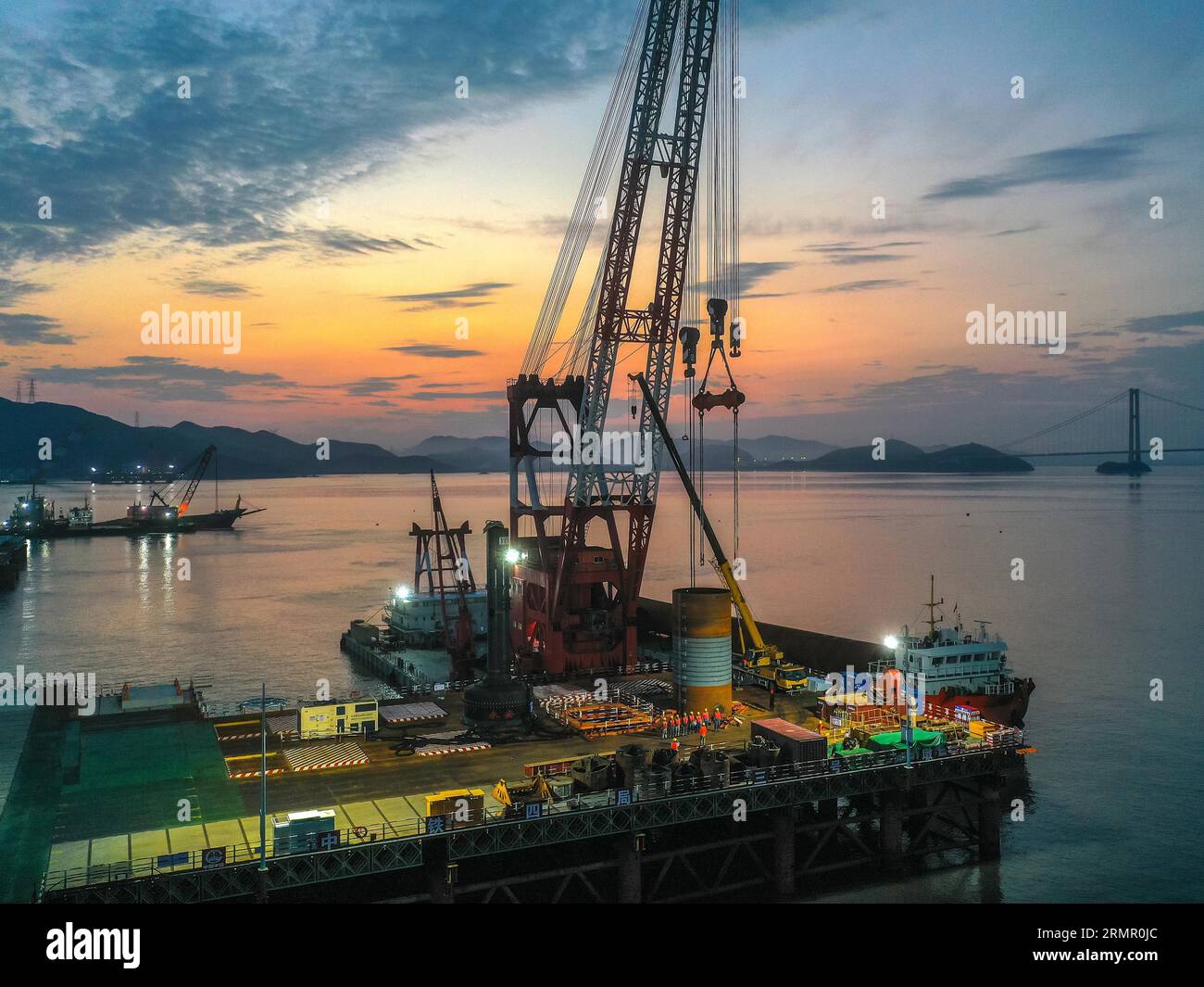 Aerial photo shows the construction site of the Xihoumen railway ...