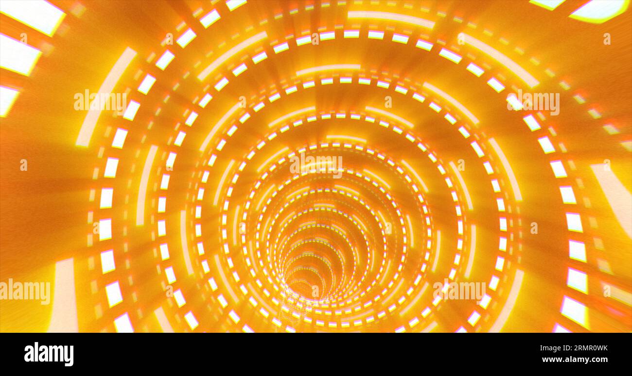 Abstract futuristic yellow hi-tech tunnel from energy circles and magic ...