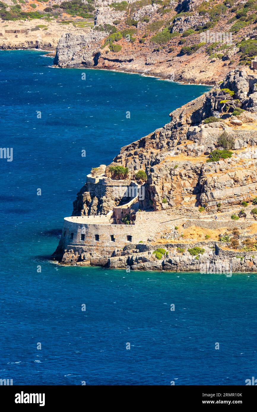 The medieval ruins of Spinalona island in the Lasithi region of Crete ...
