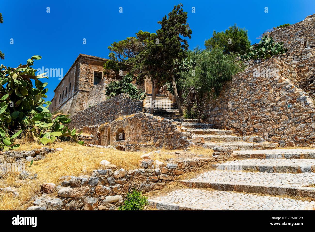 Abandoned ruins of a former Venetian fortress and leper colony during a ...