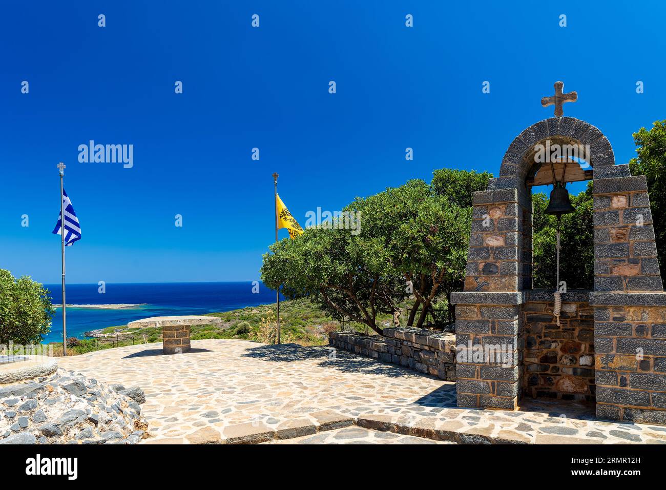 Restored remains of the ancient St Lukes church overlooking the Aegean ...