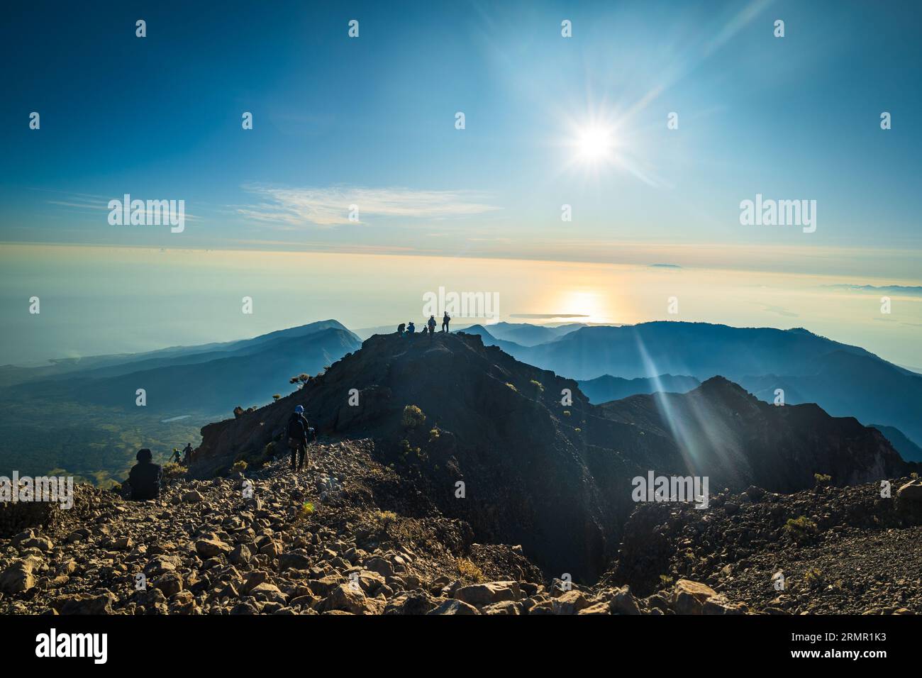 Mount Rinjani summit view at sunrise, Lombok, Indonesia. Rinjani is the ...