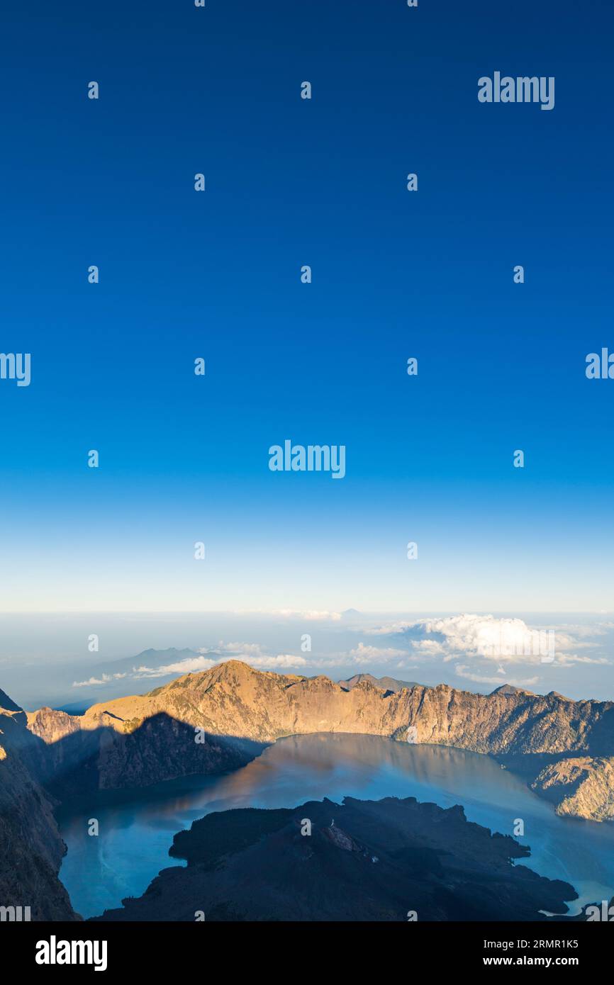 Mount Rinjani crater and lake view from summit at sunrise, Lombok ...