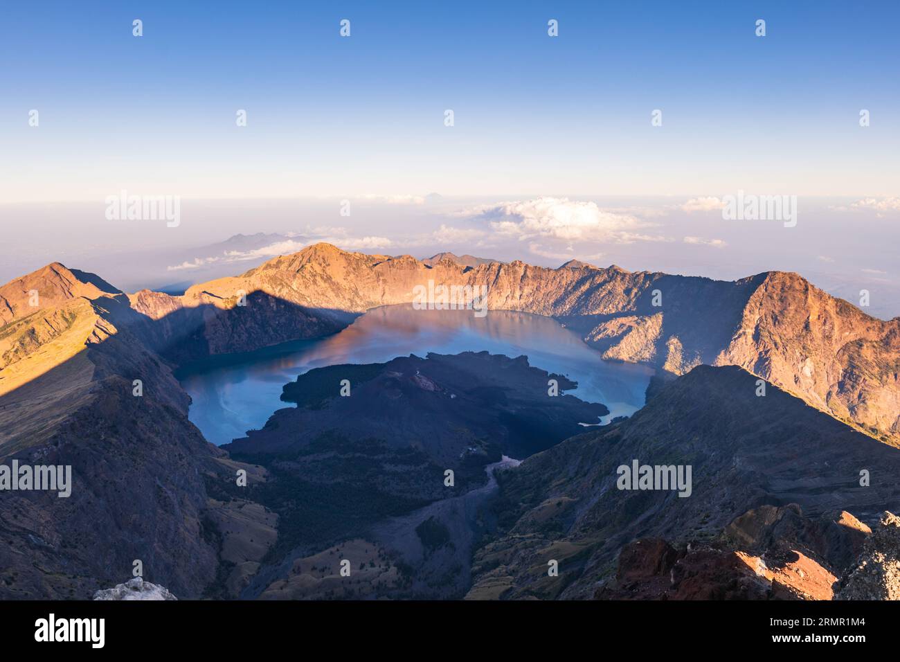 Mount Rinjani crater and lake view from summit at sunrise, Lombok ...