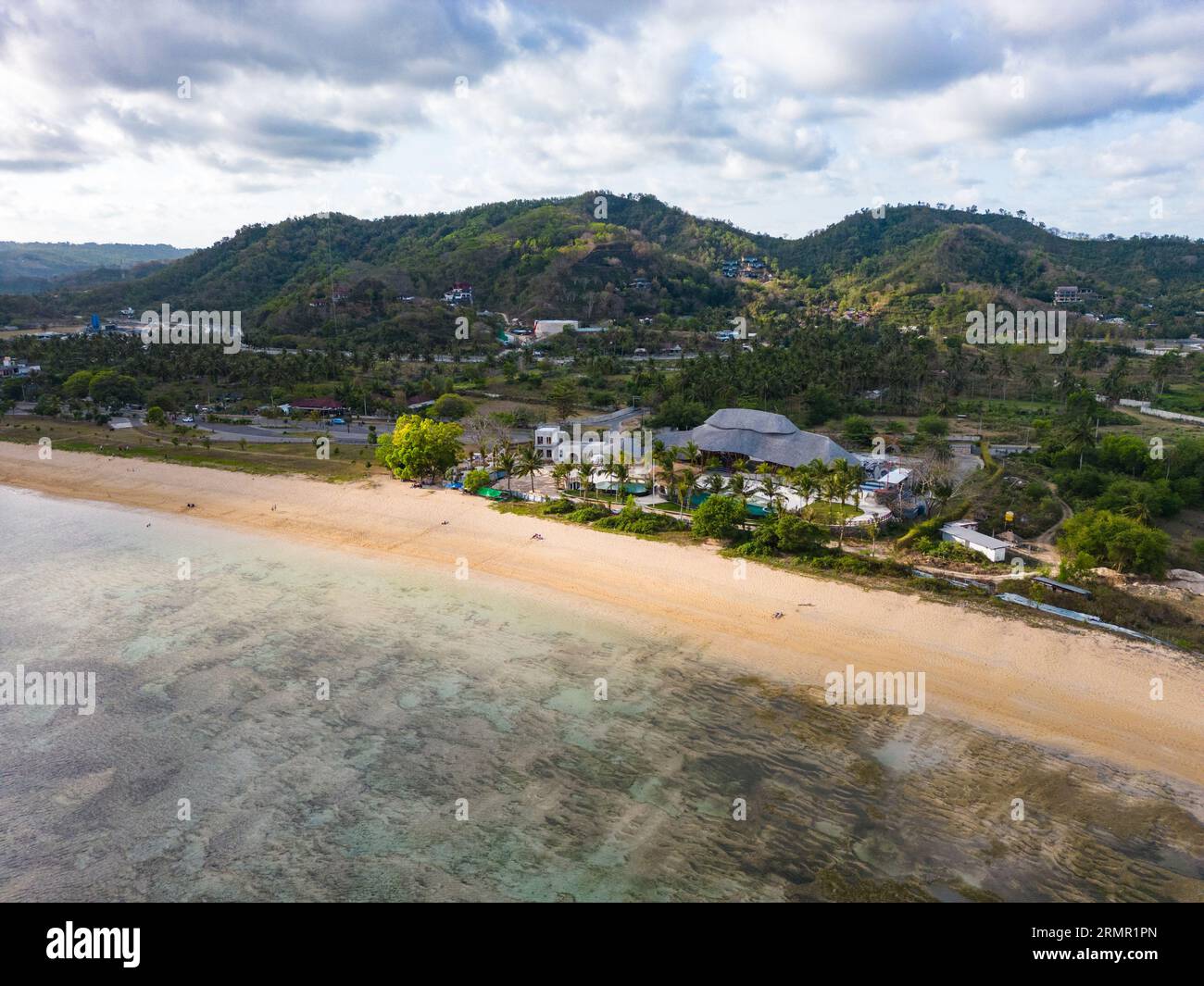 Lombok, Indonesia, Beach ocean drone aerial view landscape at Kuta ...