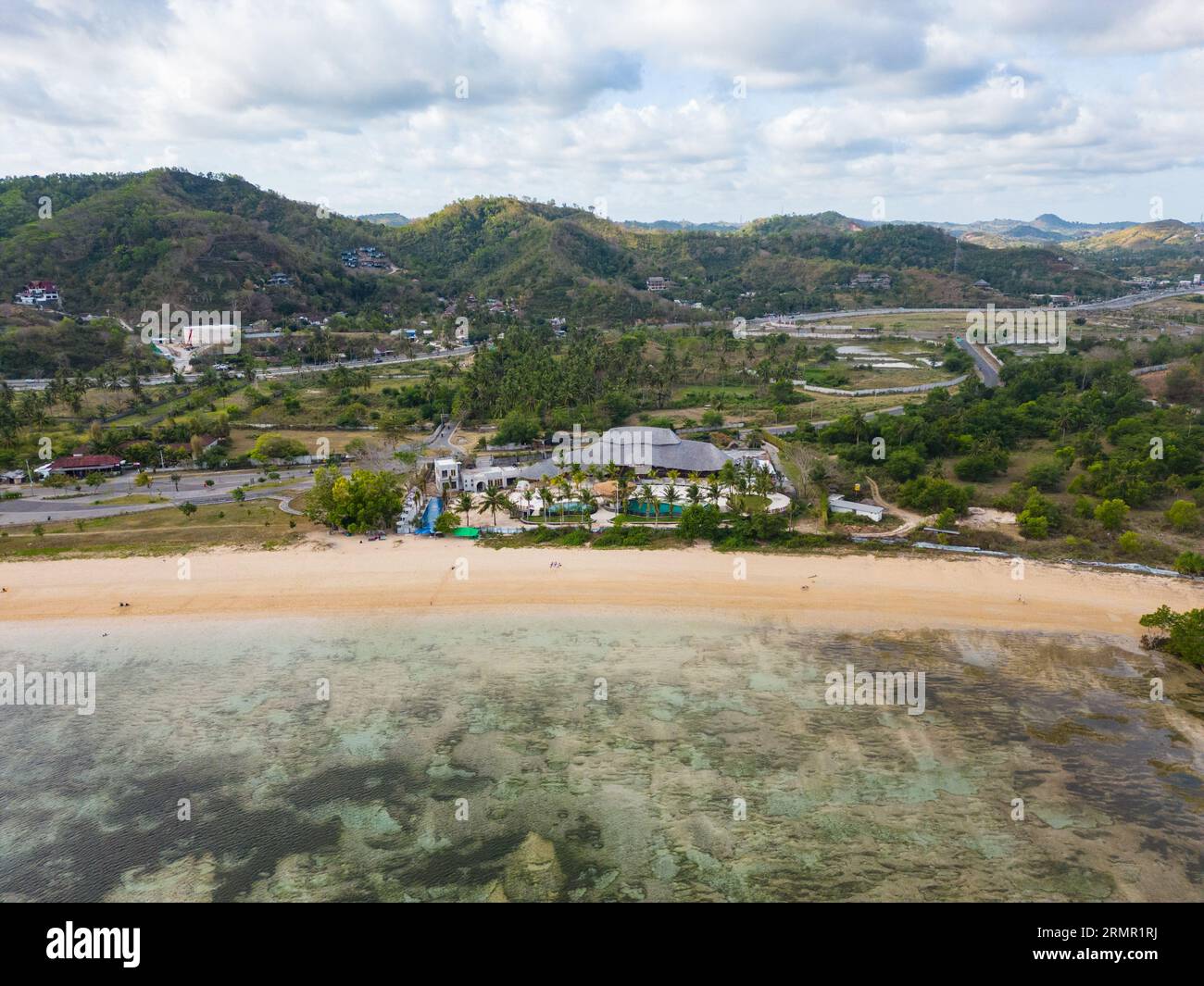 Lombok, Indonesia, Beach ocean drone aerial view landscape at Kuta ...