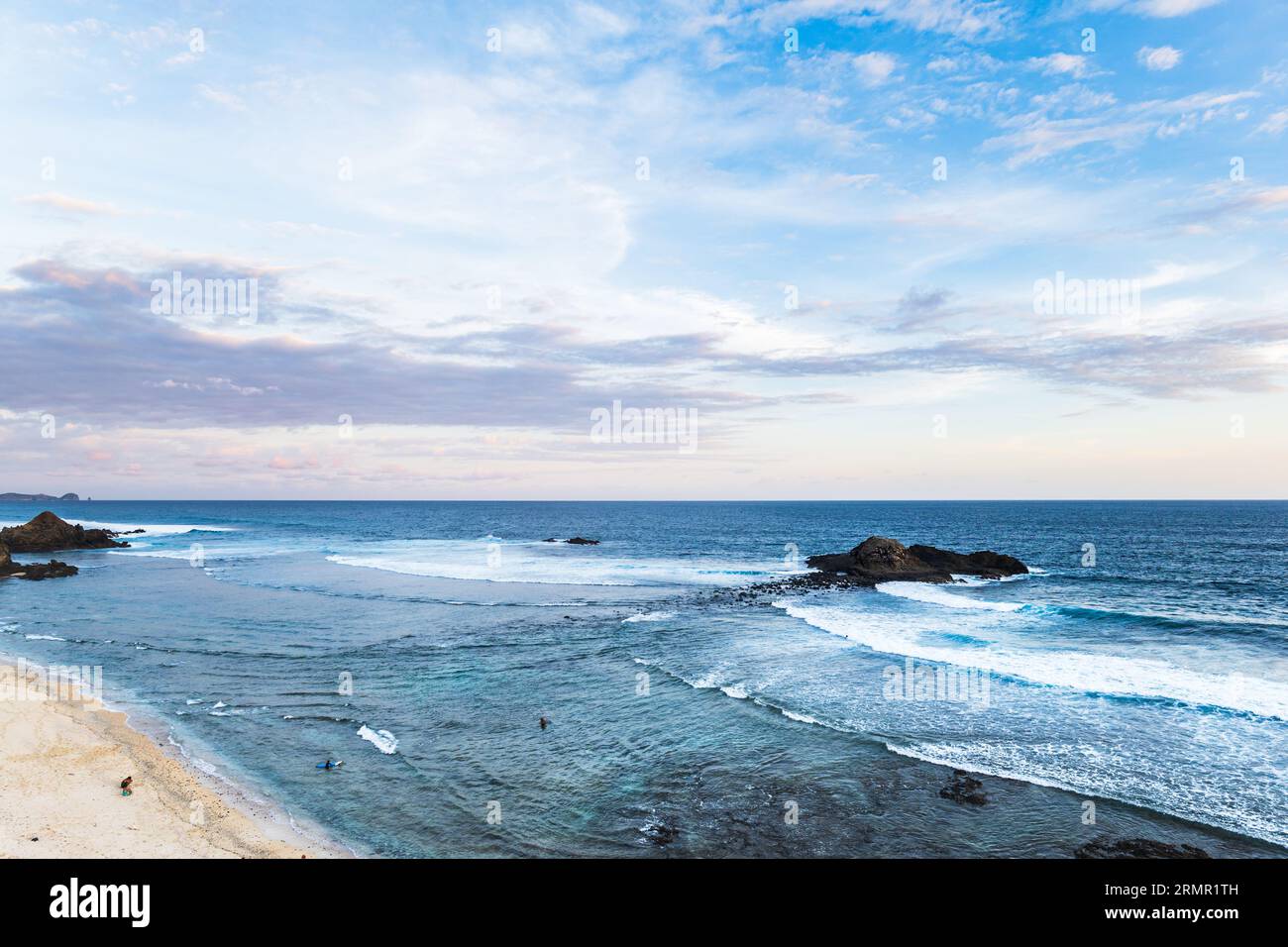 Lombok, Indonesia, Beach ocean drone aerial view landscape at Seger ...