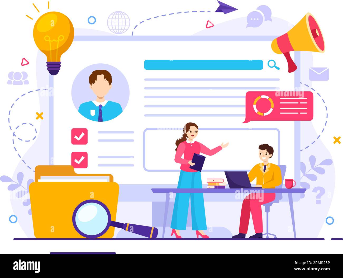 HRM Human Resource Management Vector Illustration with System Managing Company Employee for ...