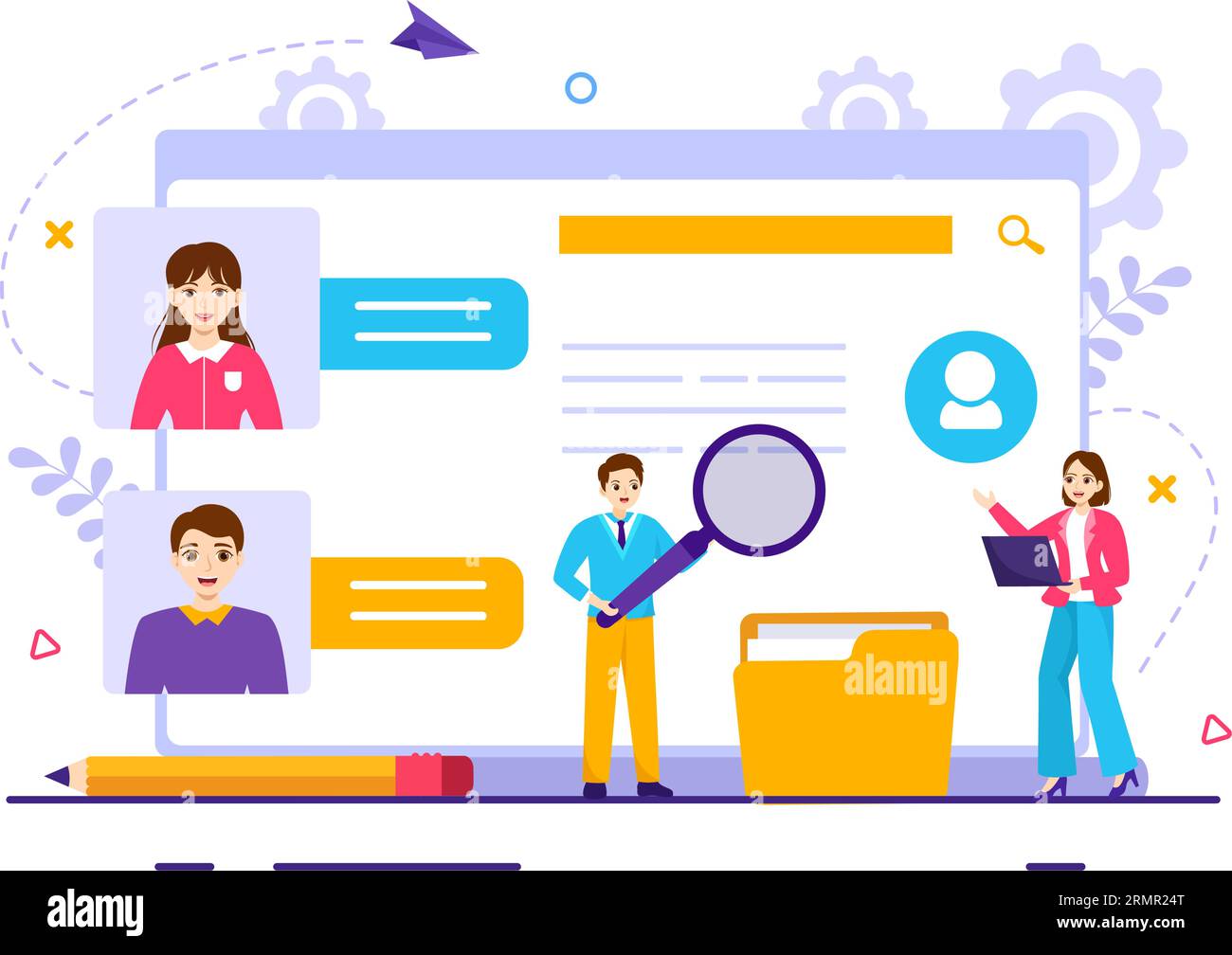 HRM Human Resource Management Vector Illustration with System Managing ...