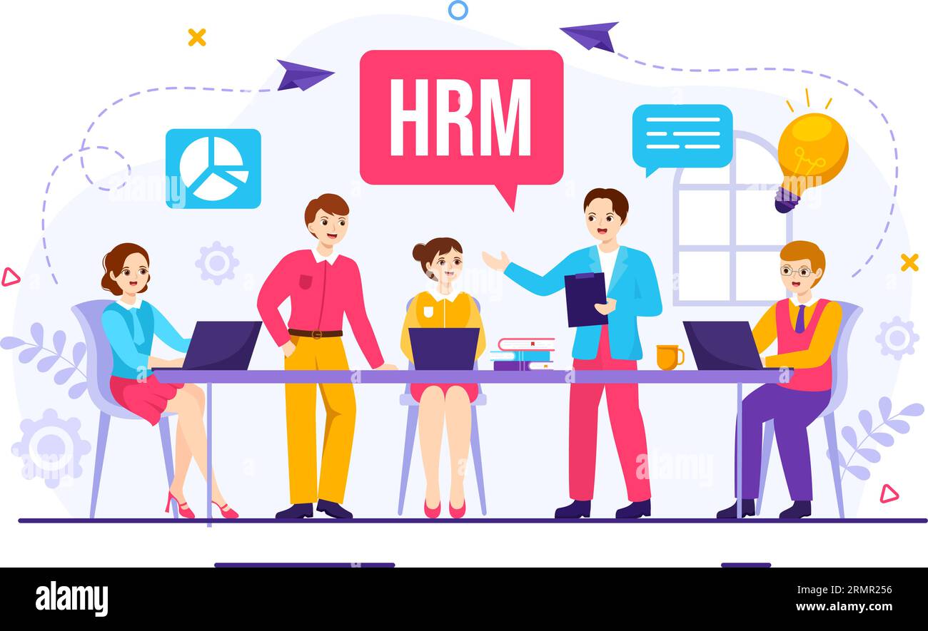 HRM Human Resource Management Vector Illustration with System Managing ...