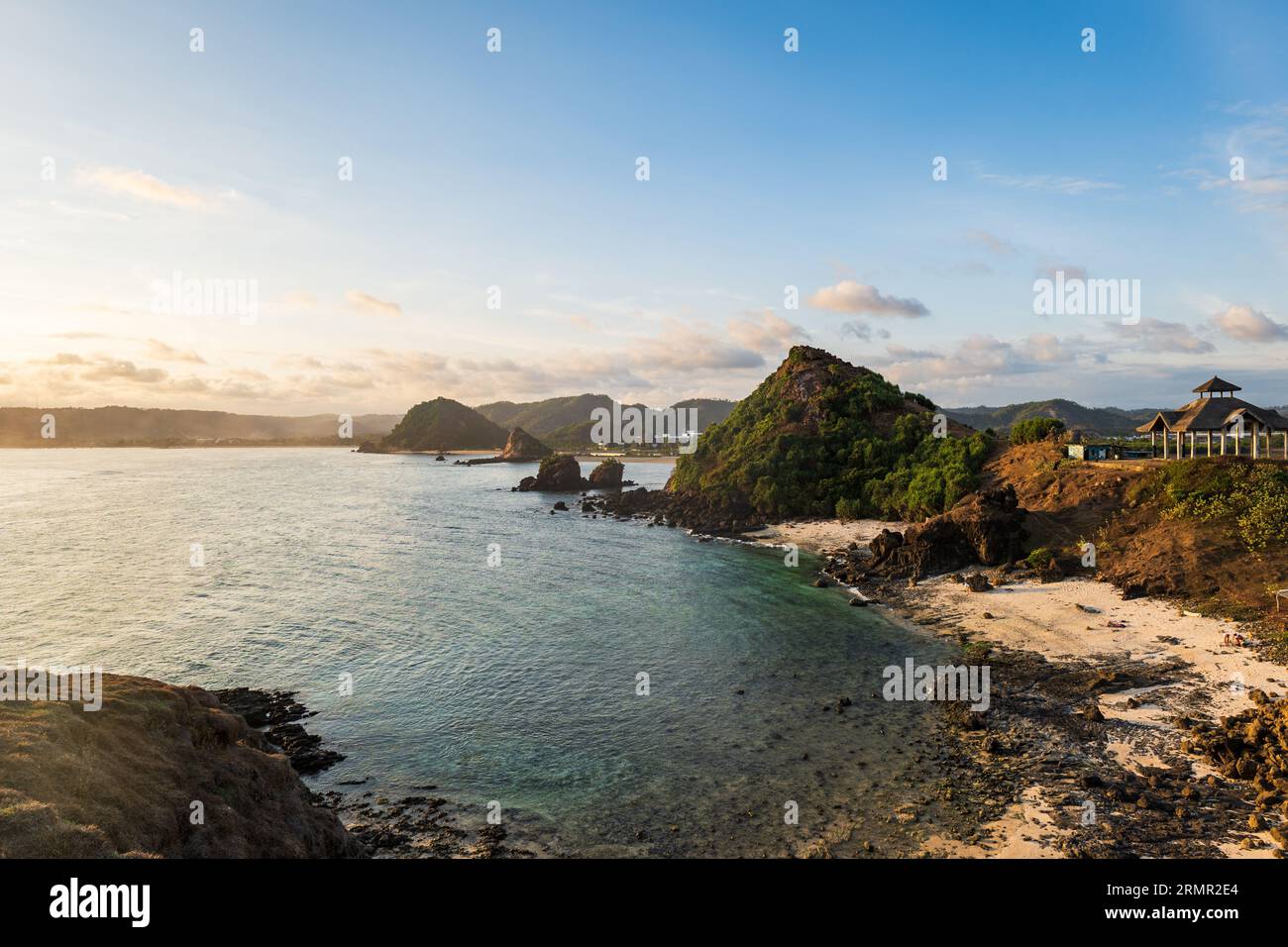 Lombok, Indonesia, Beach ocean sunset drone aerial view landscape at ...