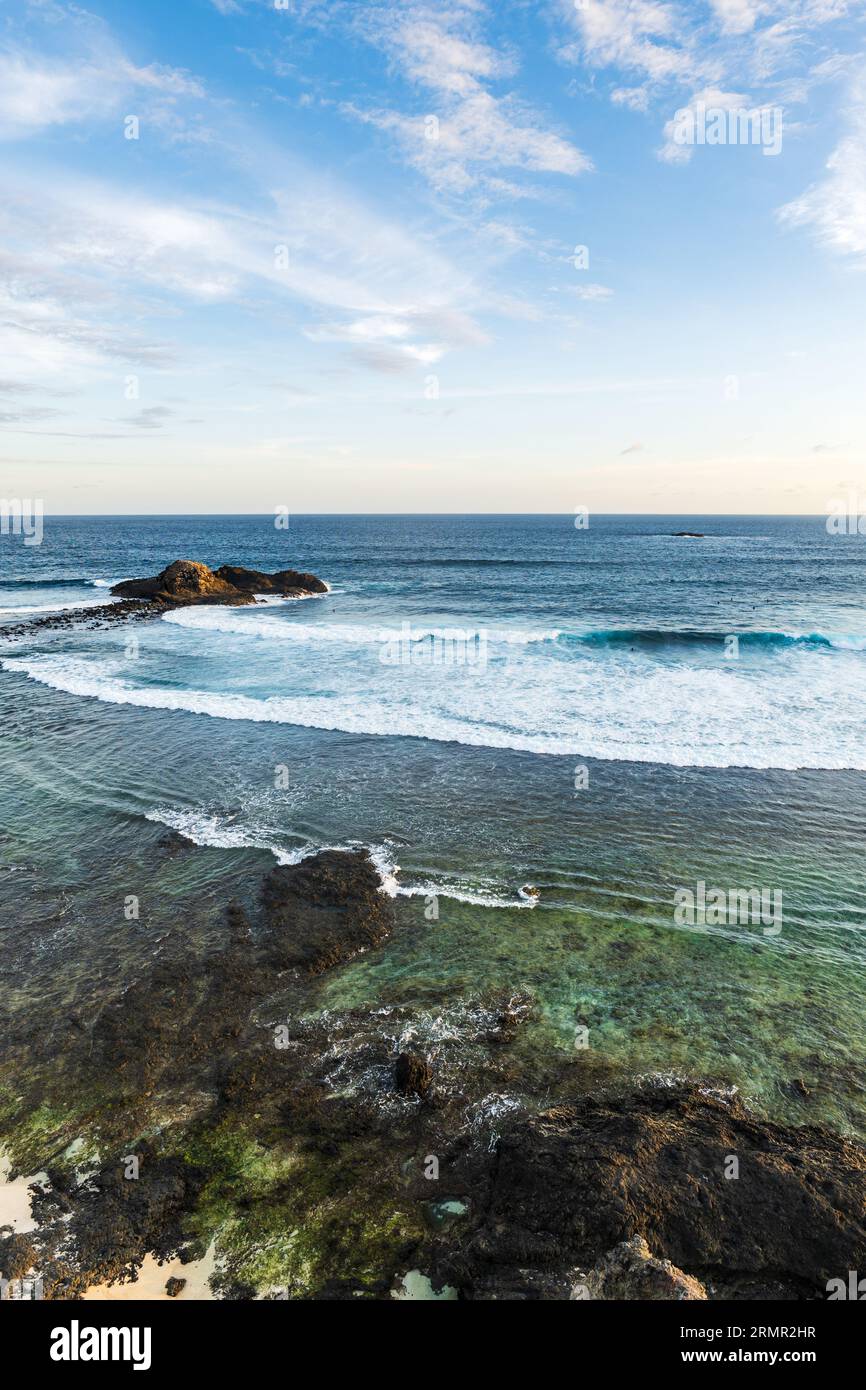 Lombok, Indonesia, Beach ocean sunset drone aerial view landscape at ...