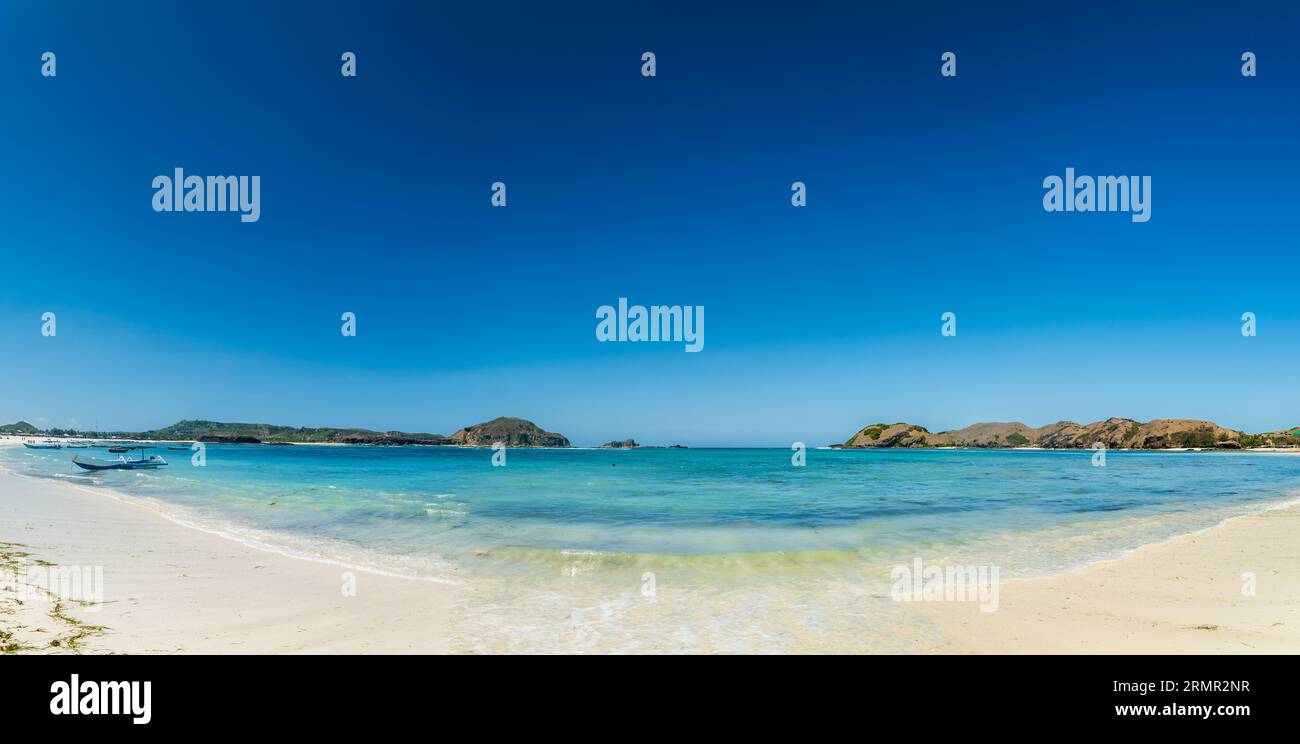 Lombok, Indonesia, Beach ocean panoramic view landscape at Tanjung Ann ...